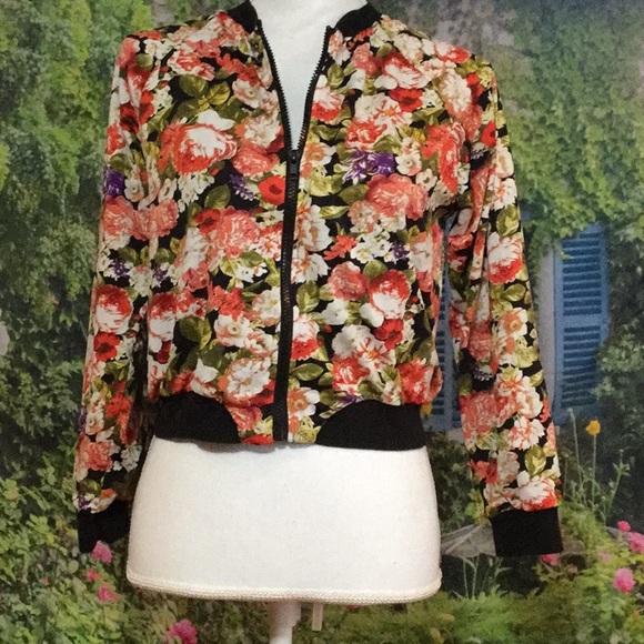 Code Bleu | Jackets & Coats | Code Bleu Girls Short Floral Lined Zip ...